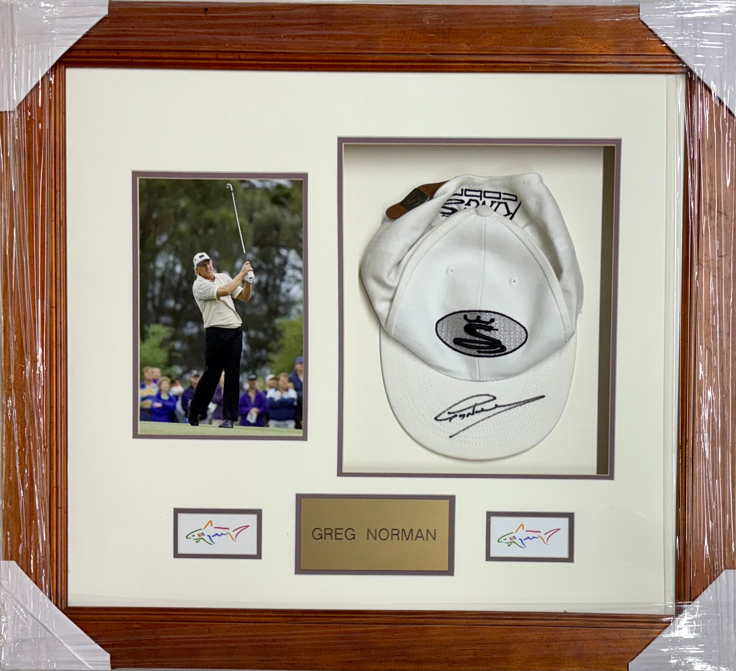 Greg Norman Signed Cobra Cap Collage Display – Superstars & Legends