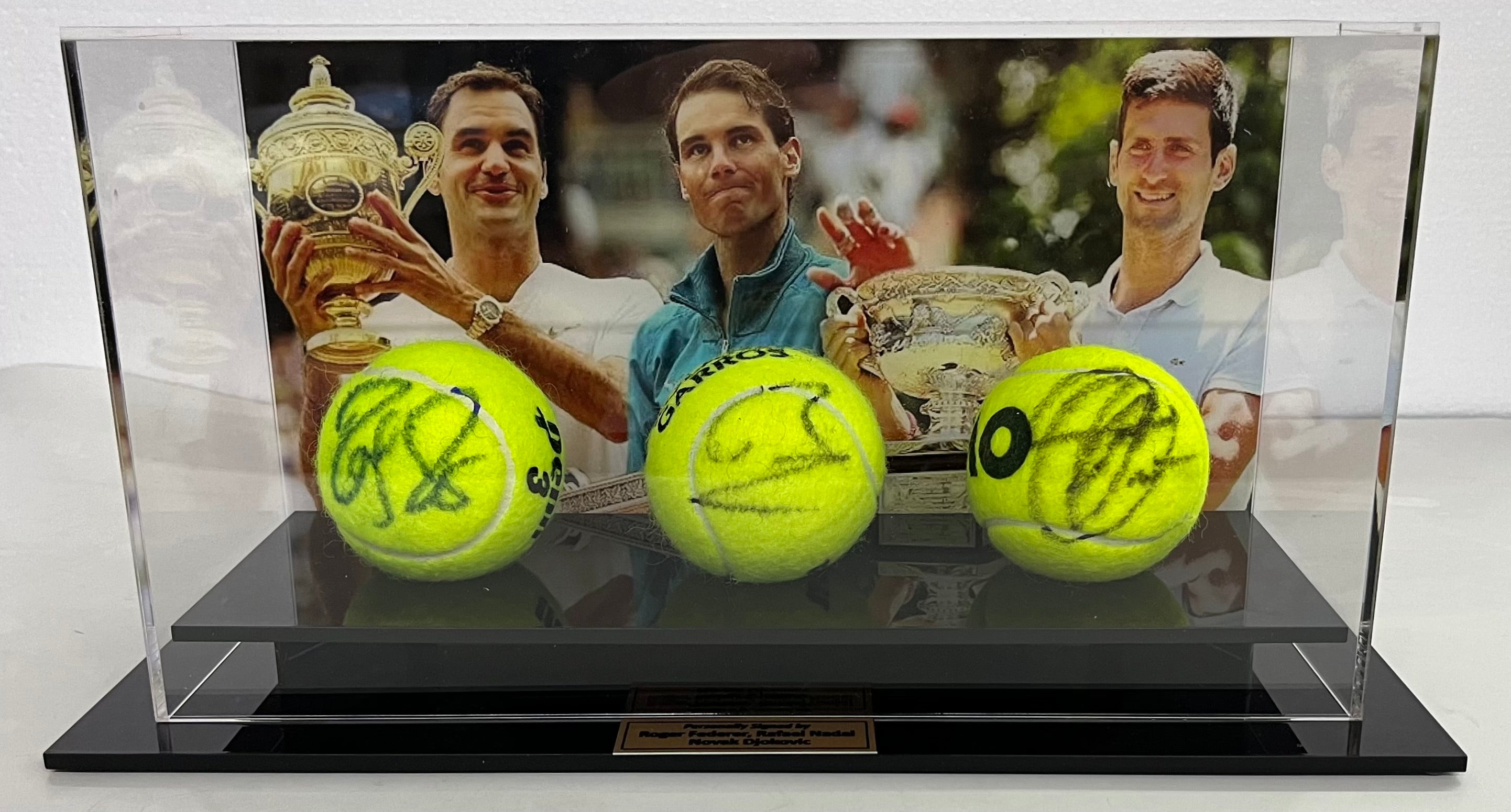 Federer, Nadal & Djokovic Signed Tennis Balls in Display – Superstars ...