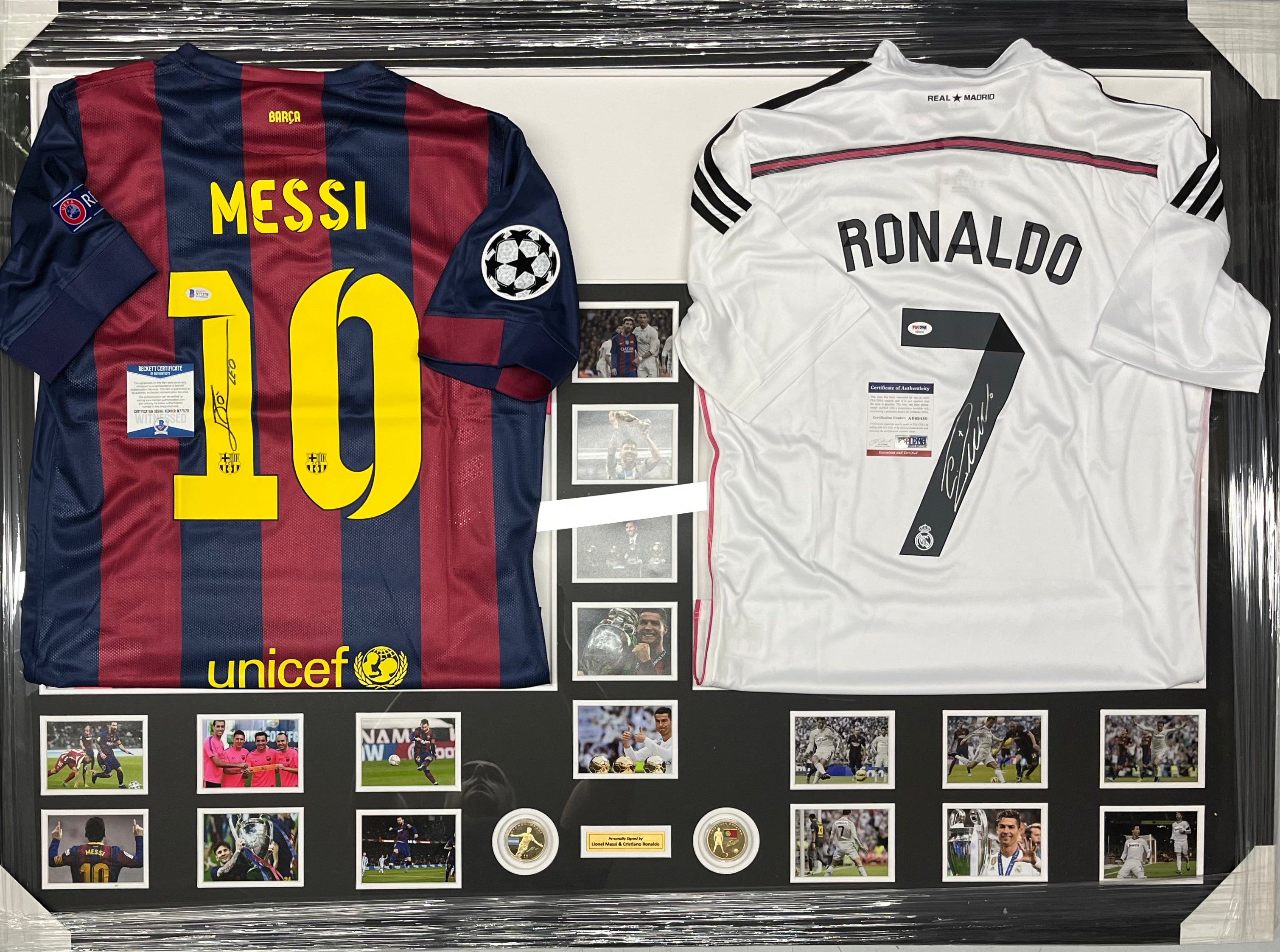 LIONEL MESSI “Barcelona” & CRISTIANO RONALDO “Real Madrid” Signed Jers ...