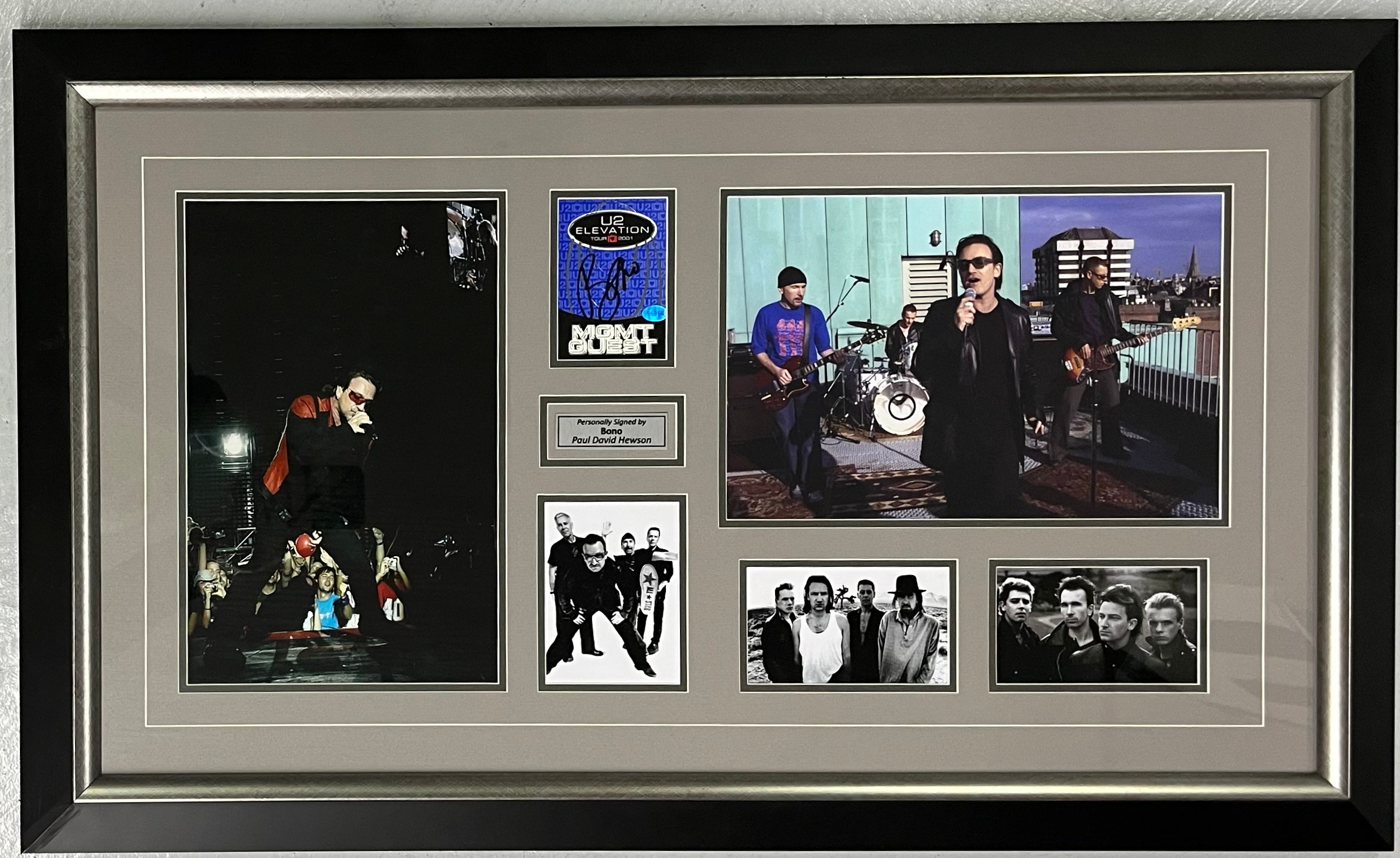 U2 - BONO Signed Tour Pass & Photo Collage Display – Superstars & Legends