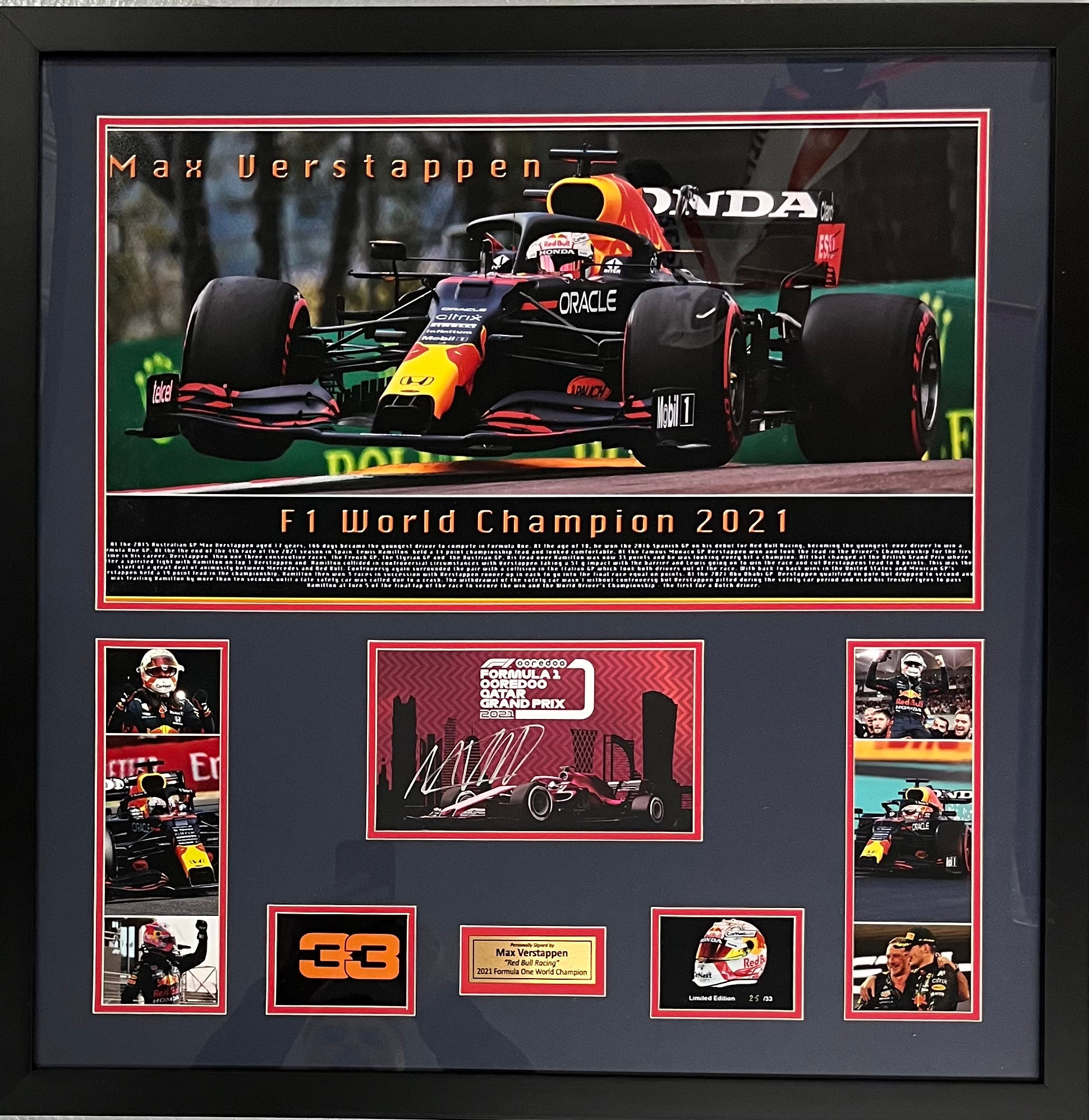 Max Verstappen Signed 2021 Qatar GP Card & Photo Collage Display ...